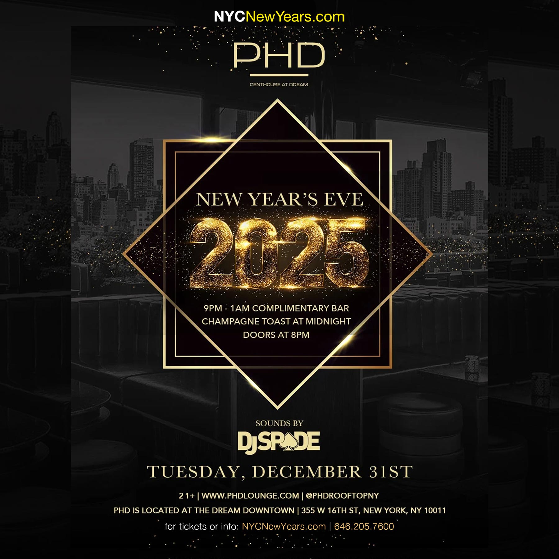 2026 New Years Eve at PhD Rooftop at the Dream Hotel Downtown