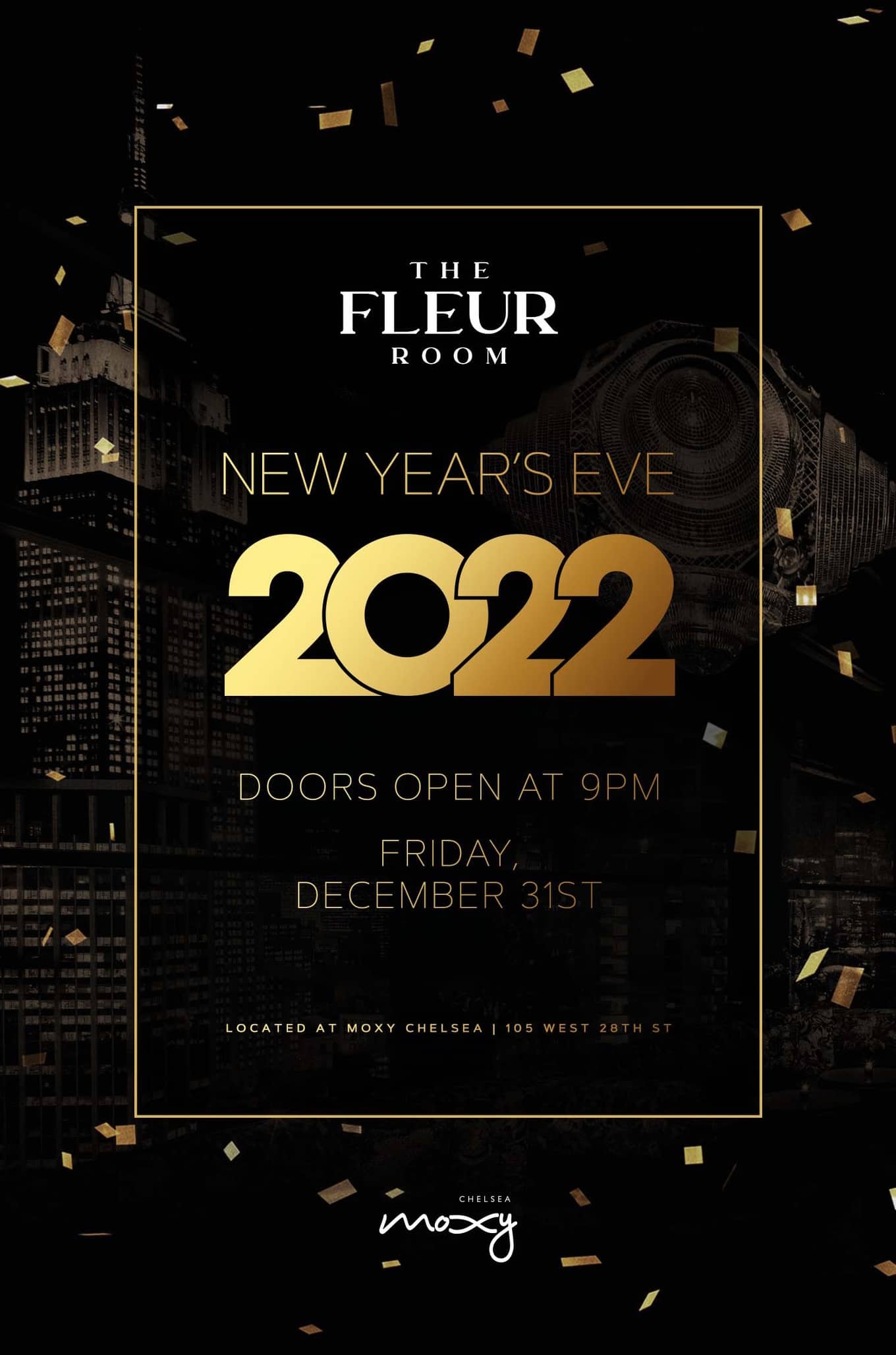 Fleur Room New Years Eve party inside the Moxy Chelsea Hotel NYC